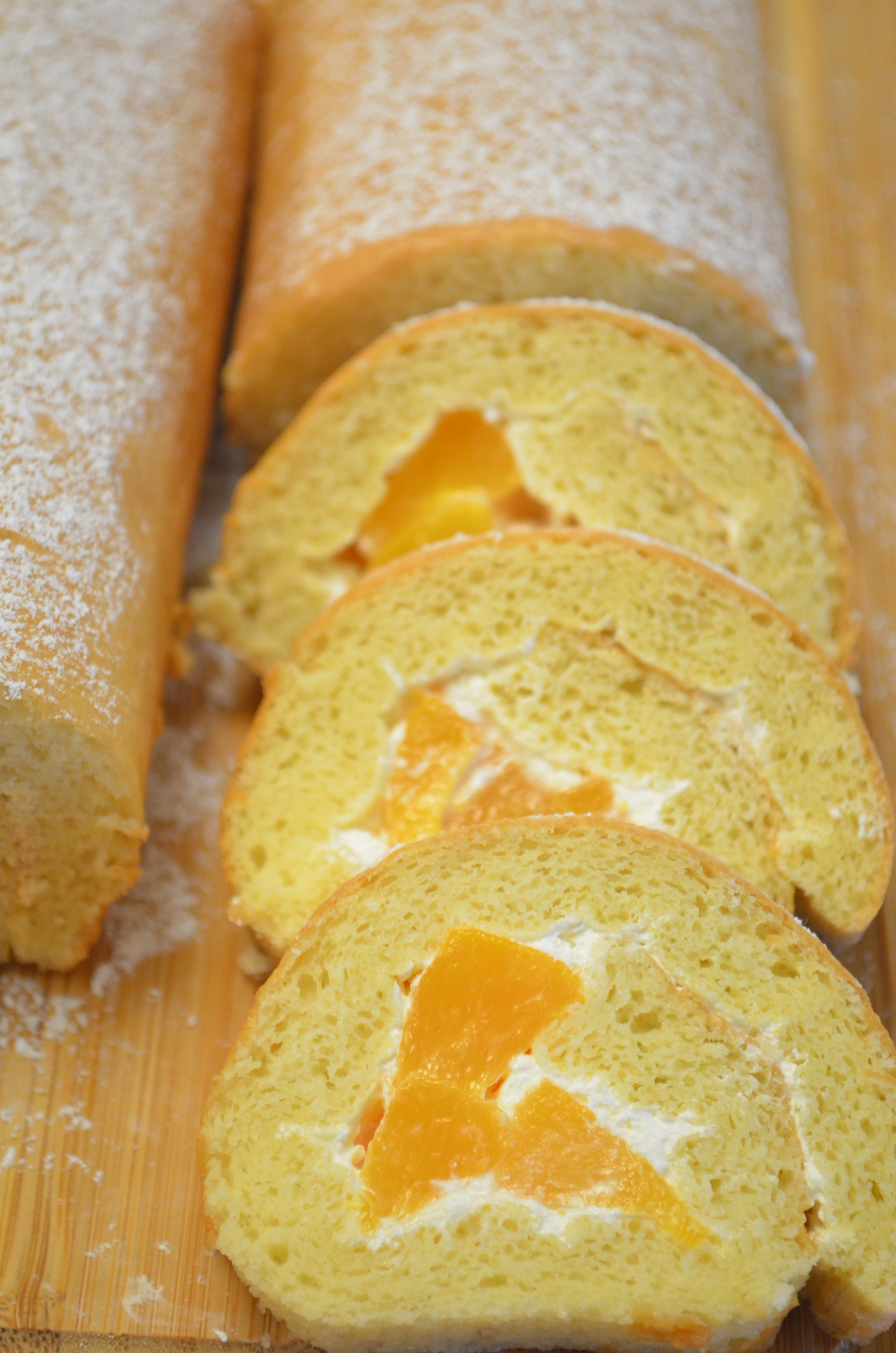 Peaches and Cream Swiss Roll Cake