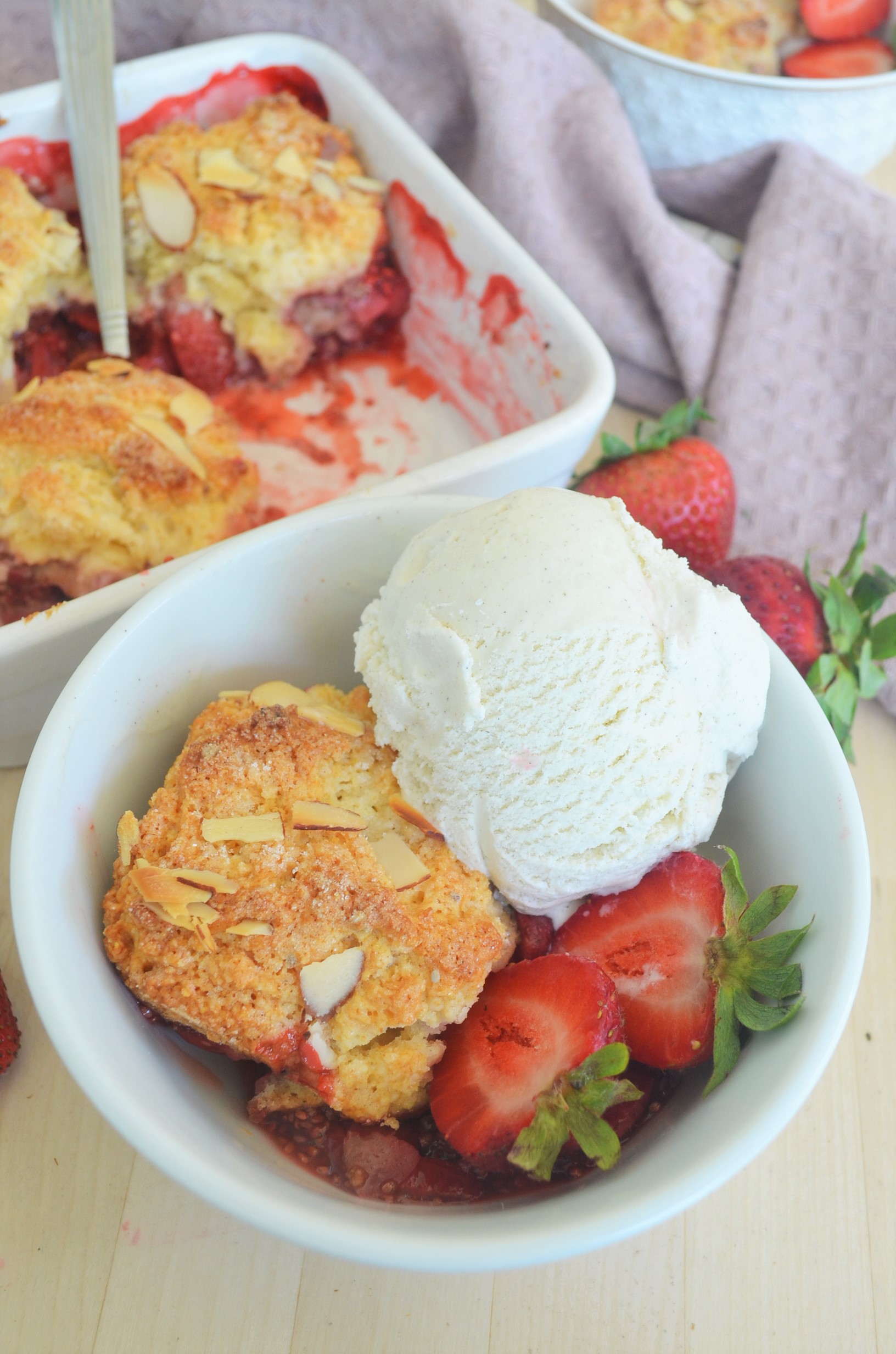 Small Batch Strawberry Cobbler with Cornmeal Biscuit Topping