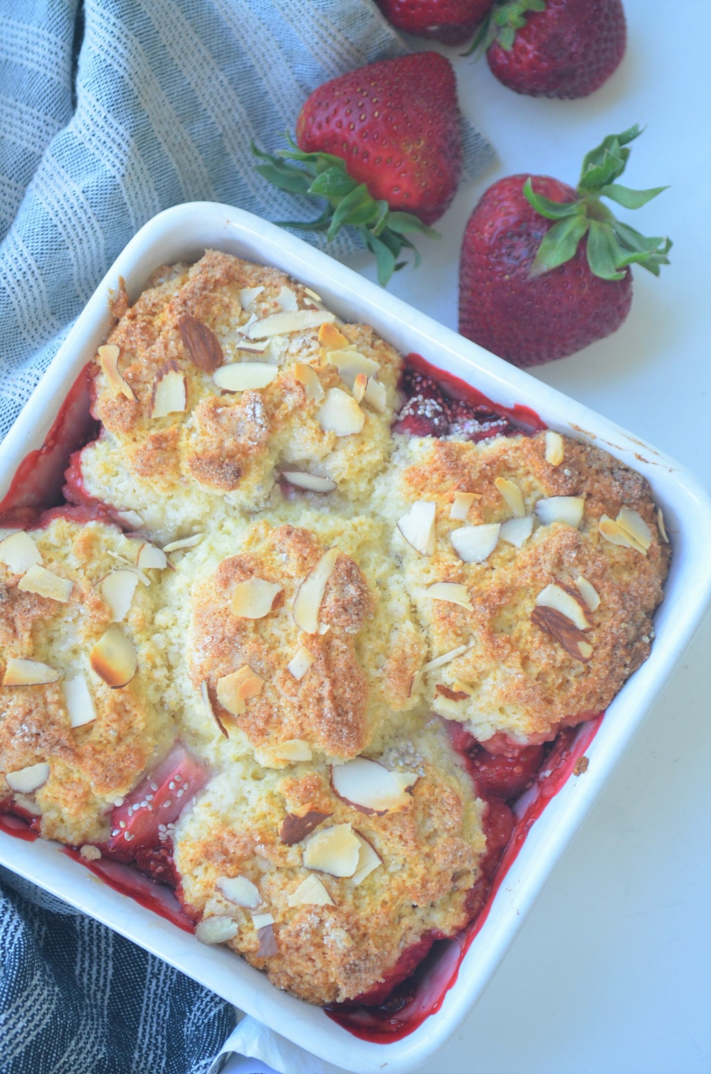Small Batch Strawberry Cobbler with Cornmeal Biscuit Topping